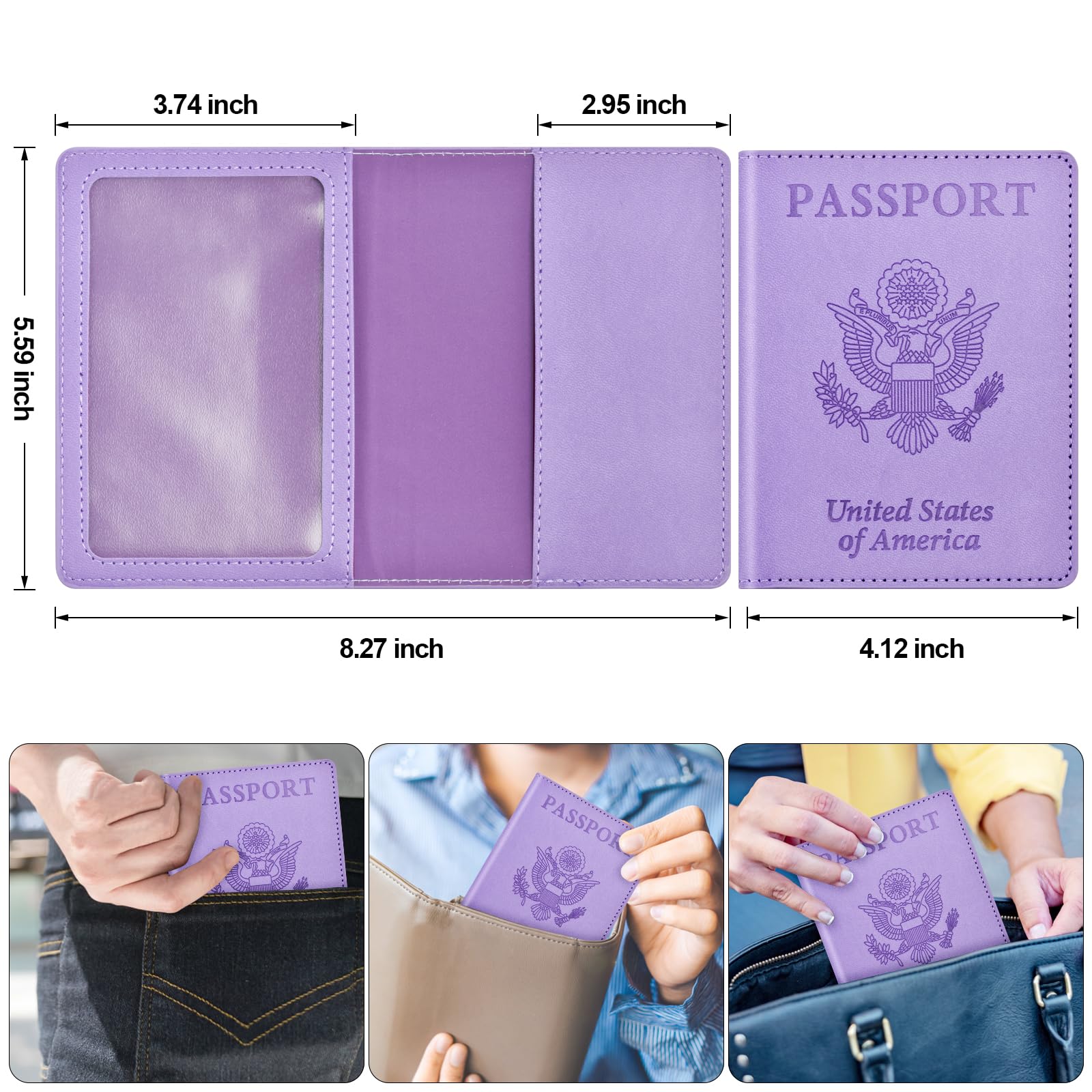 Passport and Vaccine Card Holder Cover Combo, Passport Case /Wallet with Vaccine Card Slot for Women and Men(AL-Purple)