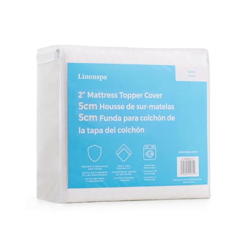 Linenspa 2 Inch Mattress Topper -Cover Short Queen –Cover Only –Machine Washable – Breathable – Non Slip –Cover for Mattress Topper with Zipper – Topper -Cover Only, White