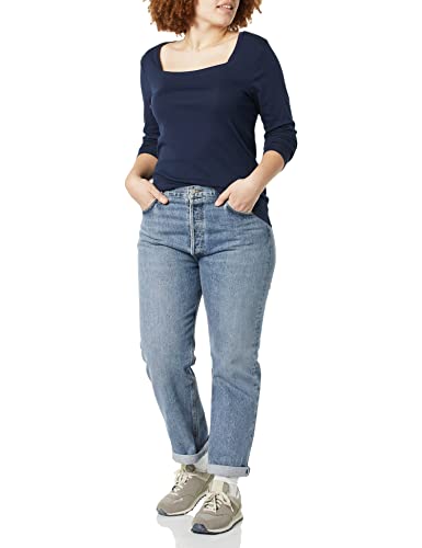 Amazon Essentials Women's Slim-Fit Long Sleeve Square Neck T-Shirt, Navy, XX-Large