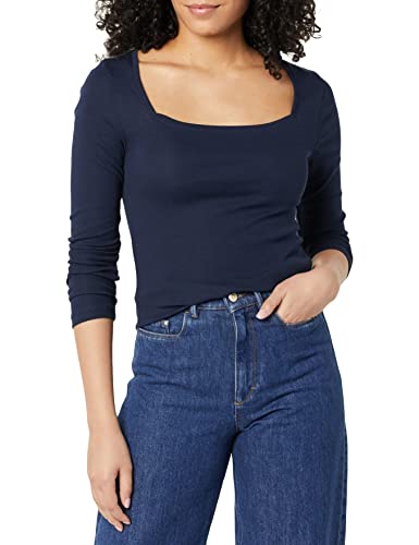 Amazon Essentials Women's Slim-Fit Long Sleeve Square Neck T-Shirt, Navy, XX-Large