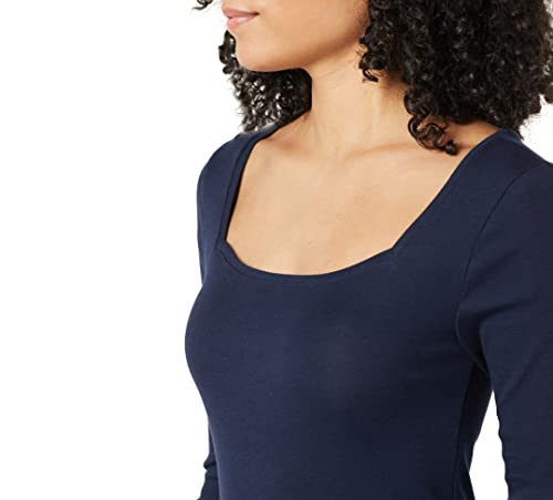 Amazon Essentials Women's Slim-Fit Long Sleeve Square Neck T-Shirt, Navy, XX-Large