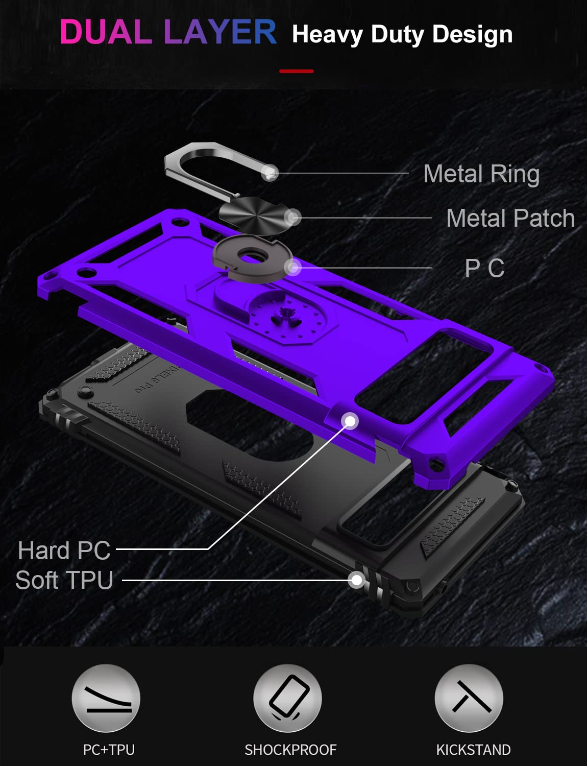 IKAZZ Suitable for Google Pixel 6 Pro Case,Military Grade Shockproof Heavy Duty Protective Phone Cover Pass 16ft Drop Test with Magnetic Kickstand Car Mount Holder Purple