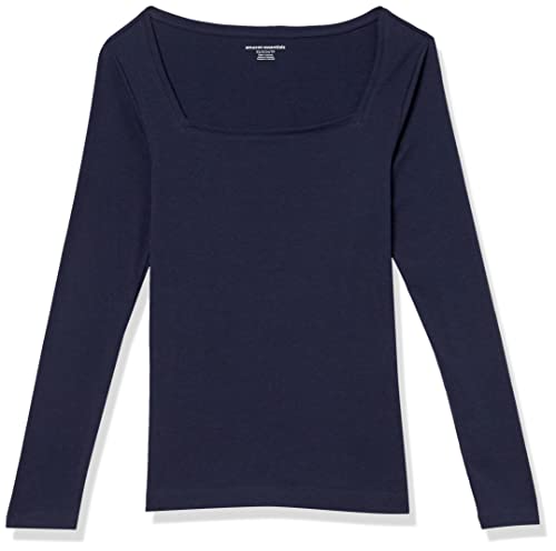 Amazon Essentials Women's Slim-Fit Long Sleeve Square Neck T-Shirt, Navy, XX-Large