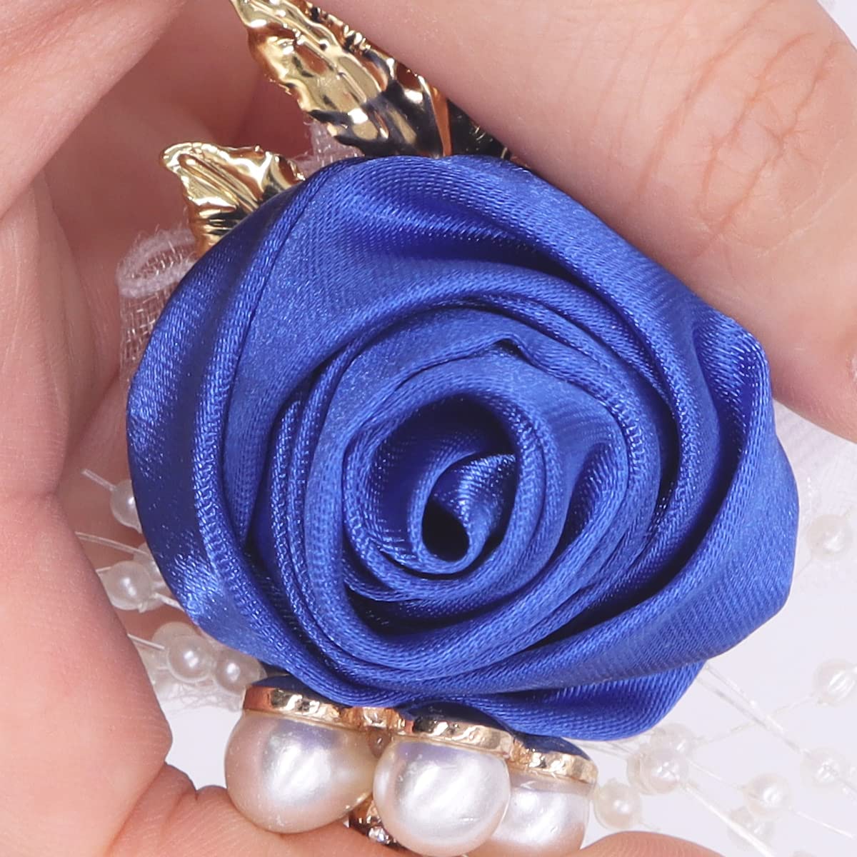 Snadulor 1 Pcs Wrist Flower,Wedding Bridesmaid Bride Wrist Corsage Decoration Hand Flower,Royal Blue