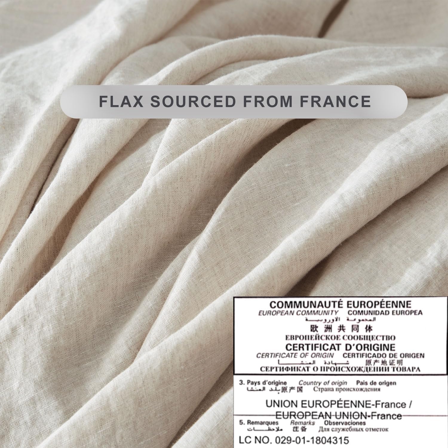 TOSMO Pure Linen Sheets Set, 100% French Natural Linen Flax Bedding 4pc Set (Full, 1 Flat Sheet, 1 Fitted Sheet,2 Pillowcase) - Natural Linen