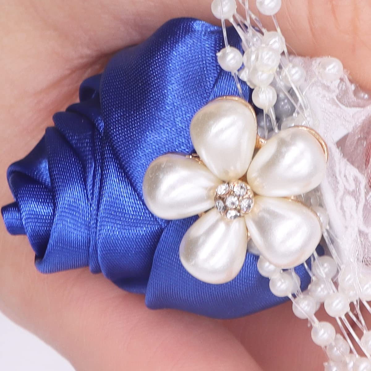 Snadulor 1 Pcs Wrist Flower,Wedding Bridesmaid Bride Wrist Corsage Decoration Hand Flower,Royal Blue