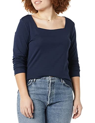 Amazon Essentials Women's Slim-Fit Long Sleeve Square Neck T-Shirt, Navy, XX-Large