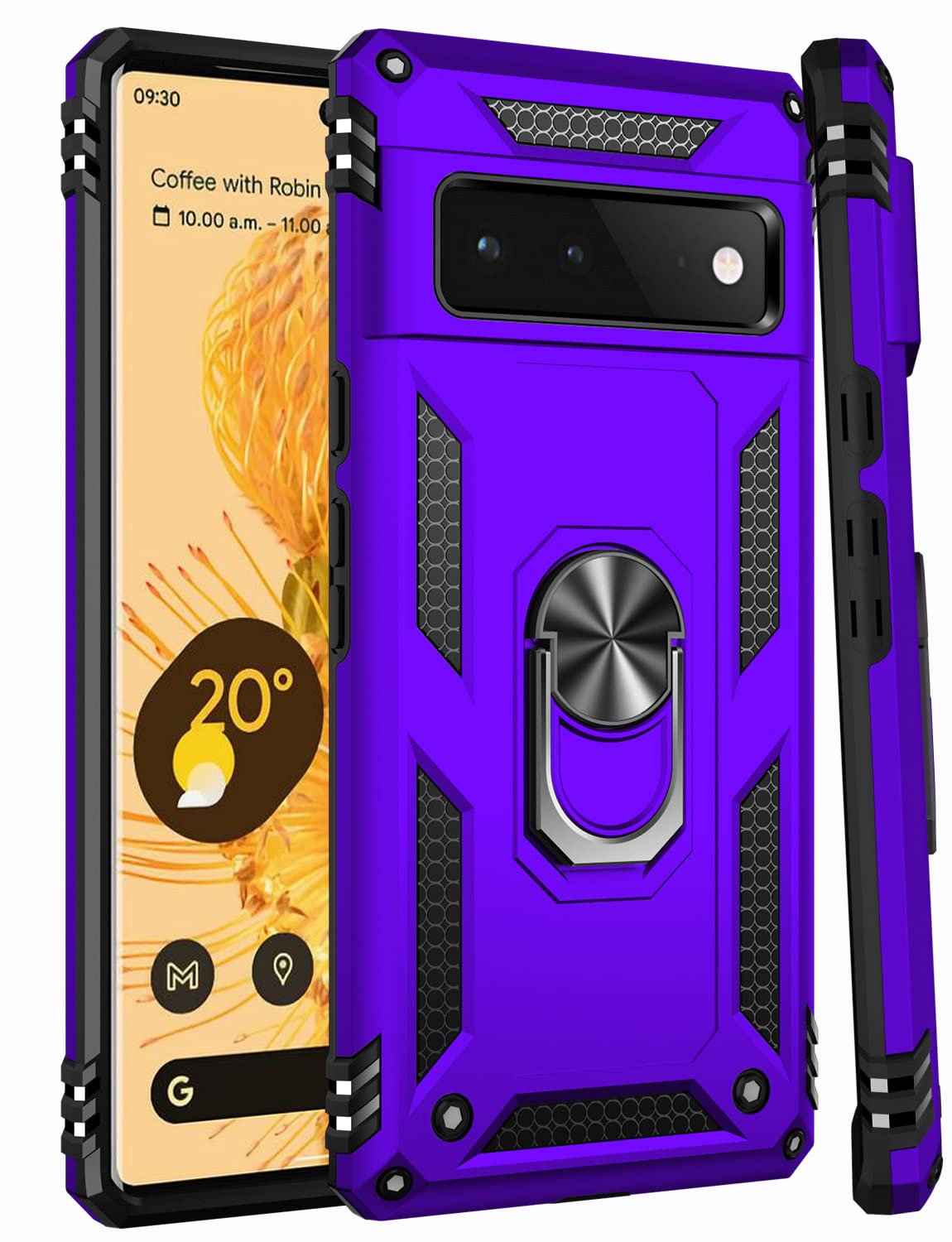IKAZZ Suitable for Google Pixel 6 Pro Case,Military Grade Shockproof Heavy Duty Protective Phone Cover Pass 16ft Drop Test with Magnetic Kickstand Car Mount Holder Purple