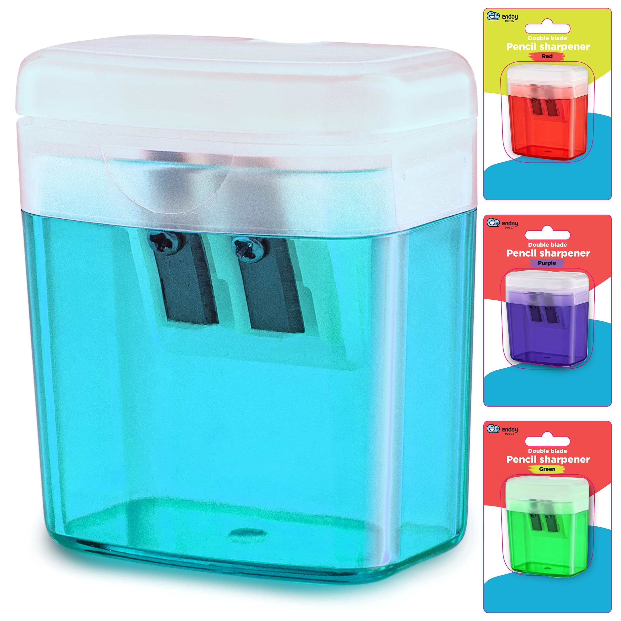 Pencil Sharpener Dual Hole Manual Blue, Jumbo Crayon Sharpener with Cover and Bin, Handheld Color Pencil Sharpeners for Large & Standard Pencils, Also Available in Red, Green, Purple, 1 Pc – by Enday
