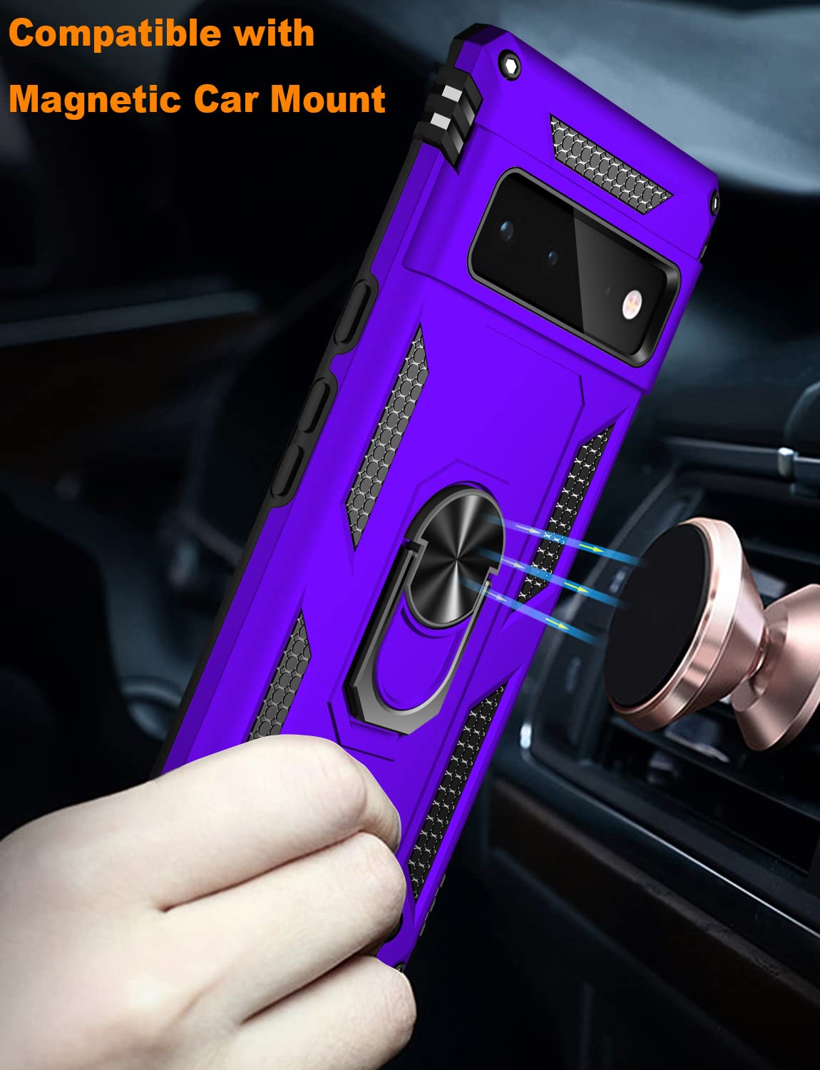 IKAZZ Suitable for Google Pixel 6 Pro Case,Military Grade Shockproof Heavy Duty Protective Phone Cover Pass 16ft Drop Test with Magnetic Kickstand Car Mount Holder Purple