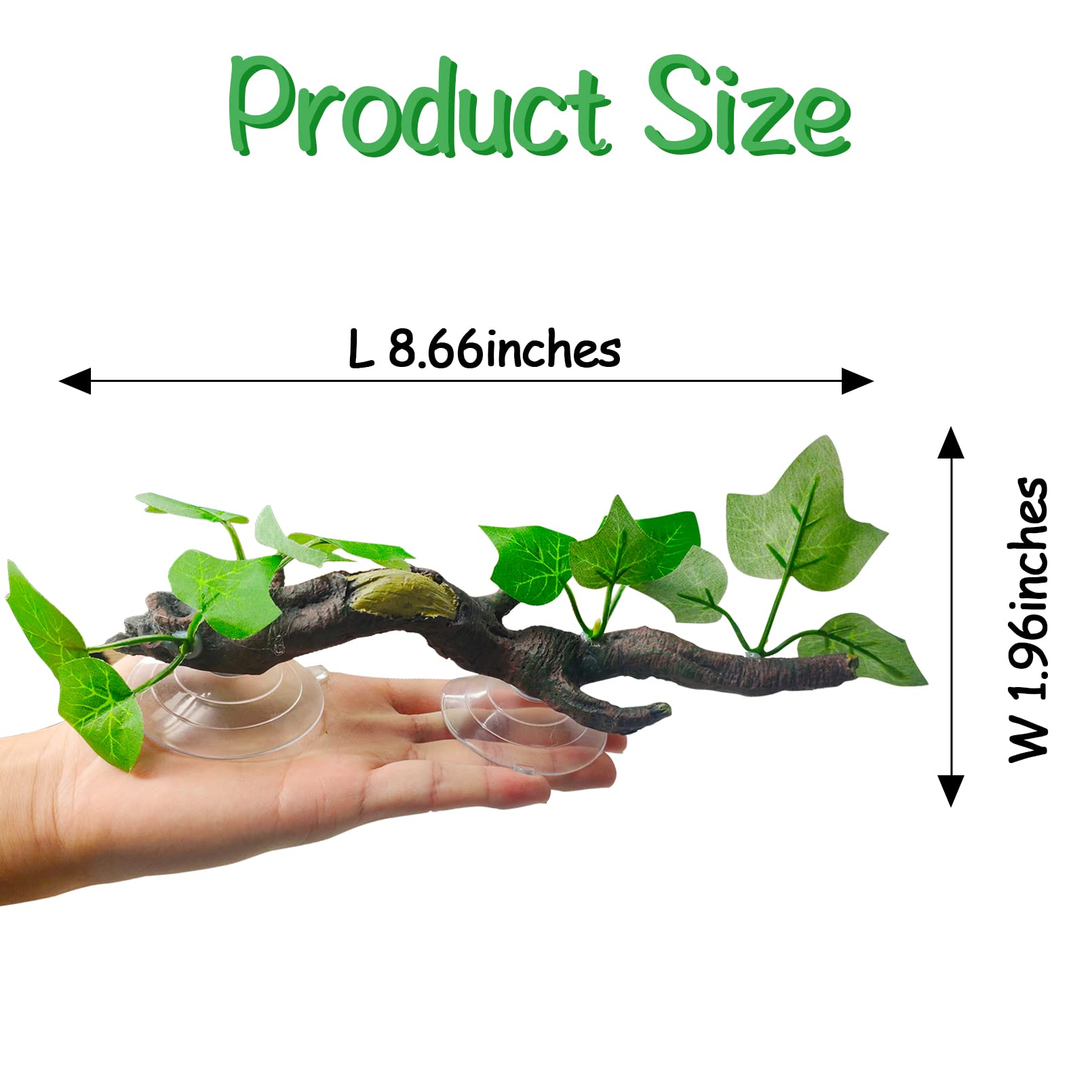 Fhiny 2 PCS Reptile Corner Branch, Resin Climb Tree Branch Decor with Leaves Tank Accessories Terrarium Plant Ornament with Suction Cup for Snake Lizard Bearded Dragons Gecko Climbing