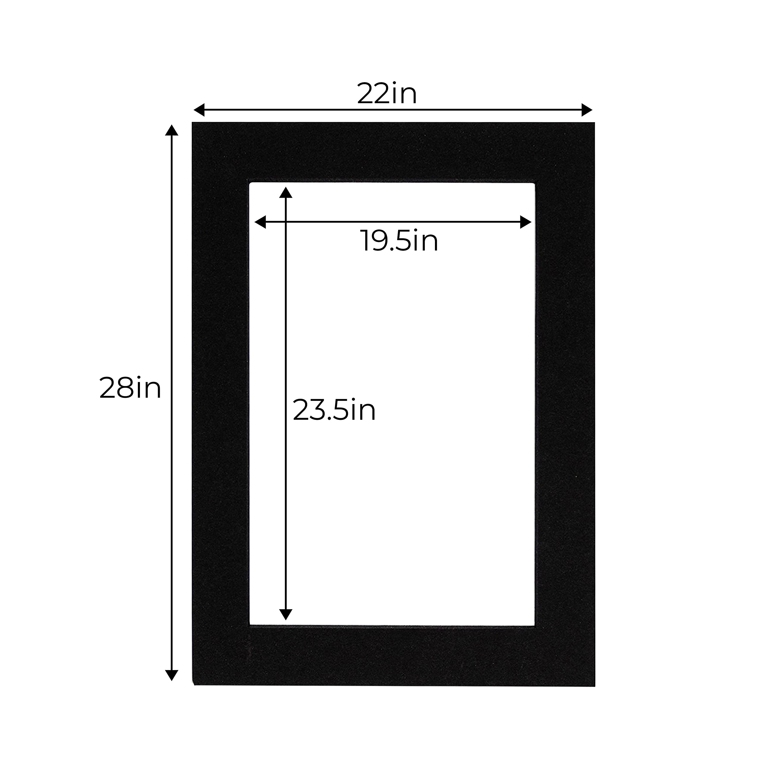 Black Acid Free 22x28 Picture Frame Mat with Black Bevel Cut Core for 20x24 Pictures - Fits 22x28 Frame - with Bag & Backing