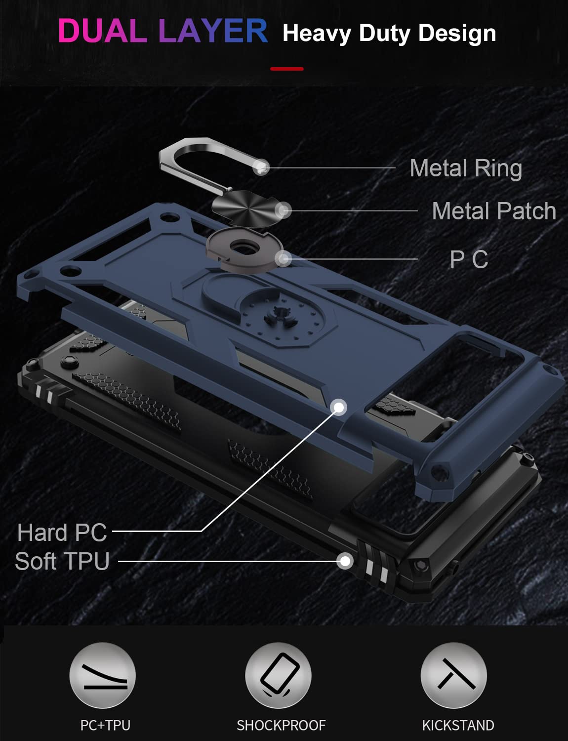 IKAZZ Suitable for Google Pixel 6 Case,Military Grade Shockproof Heavy Duty Protective Phone Cover Pass 16ft Drop Test with Magnetic Kickstand Car Mount Holder Blue