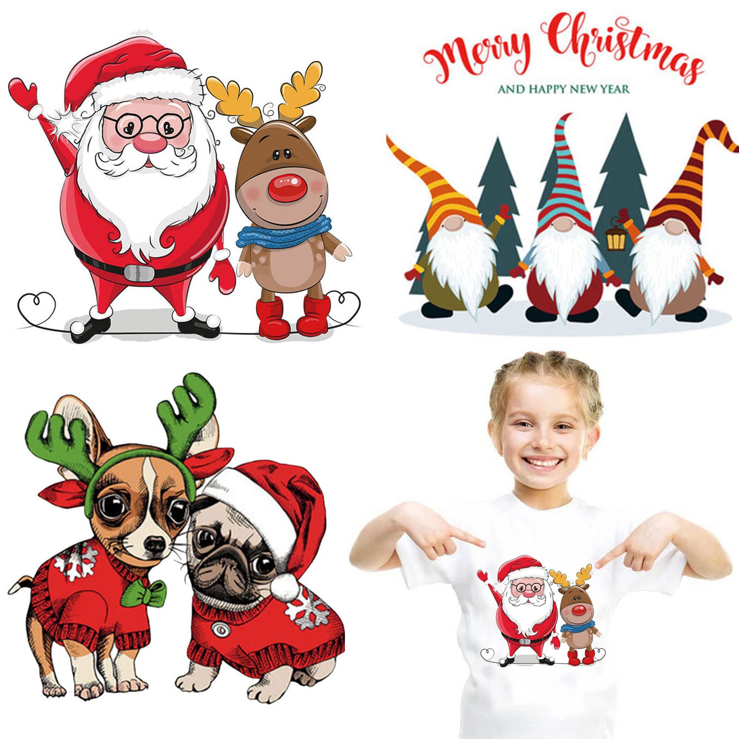 Christmas Iron on Patches Santa Claus Elk Iron on Stickers Decals Washable Heat Transfer Appliques for Jacket Jeans Clothing Decorations clothes Accessories DIY Crafts Party Favors Decors 3 sheets