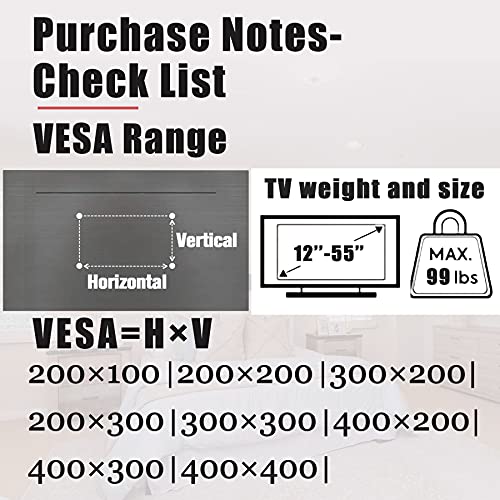 No Stud TV Wall Mount, Drywall Studless TV Hanger No Damage, No Drill, Non Screws, Dry Wall Flat Screen TV Easy Install Bar Bracket fits VESA 12-55 inch TVs up to 99 lbs, Include Hardware Levels