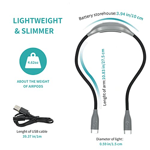 Book Light, Book Light for Reading in Bed, Fast Recharge, Neck Reading Light Slim with 3 Modes, Super Flexy, Hands Free Versatile Neck Light, Up to 70 Hours.Gift for Knitting, Sewing, Camping(Grey)