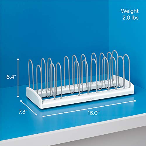 YouCopia StoreMore Adjustable Rack Cabinet Organizer for Pans Sheets and Pot Lids, Large, White & StoraLid Food Container Lid Organizer, Tall Dividers, White