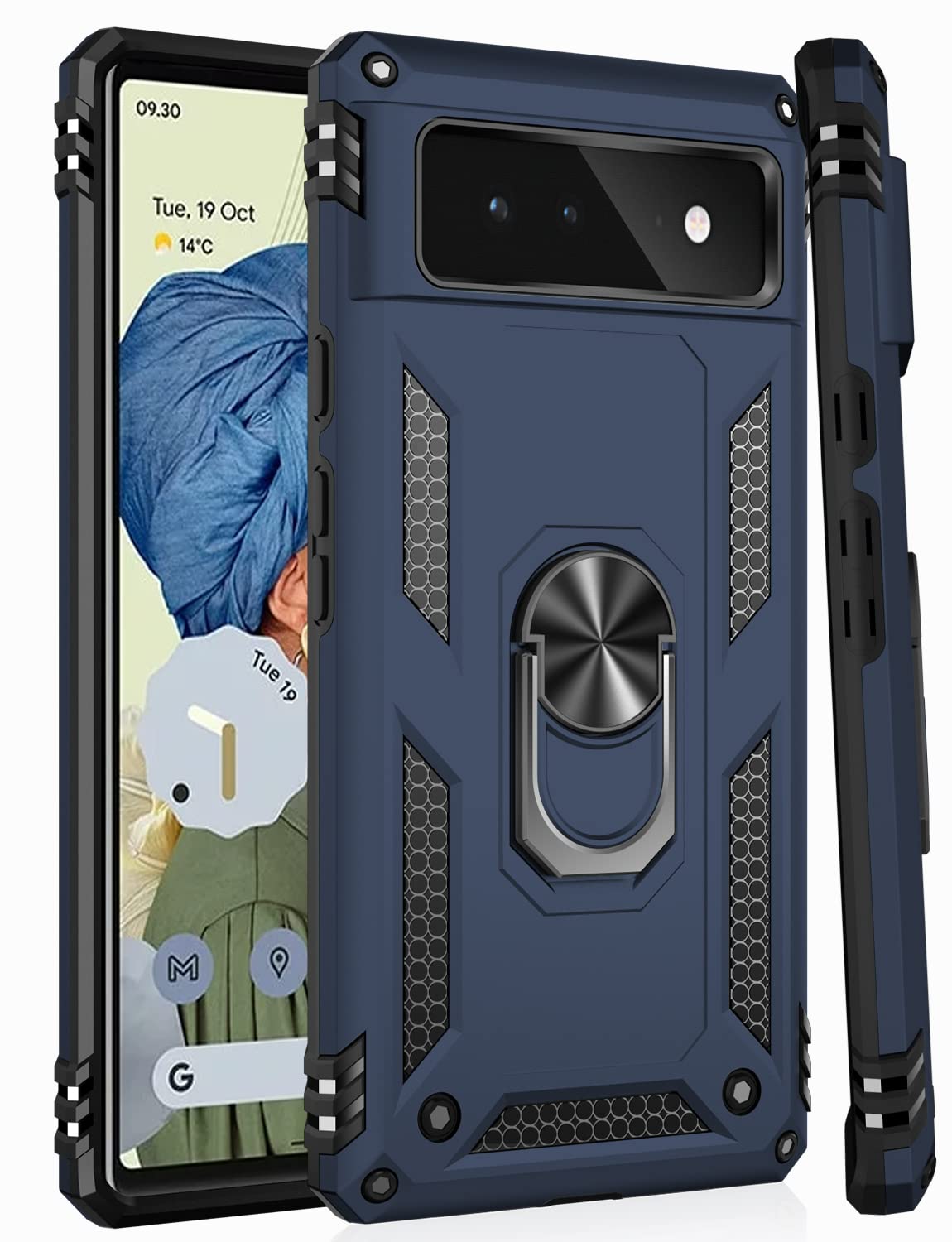 IKAZZ Suitable for Google Pixel 6 Case,Military Grade Shockproof Heavy Duty Protective Phone Cover Pass 16ft Drop Test with Magnetic Kickstand Car Mount Holder Blue