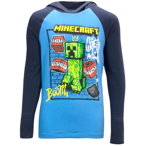 Minecraft Boys Long Sleeve Creeper Hoodie Tee (Blue, Size 4)