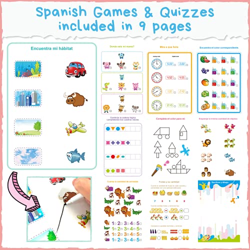ZeenKind Spanish & English Talking Book for Kids 2 3 4 5 6 Years Old, Learn Spanish Activity Sound Books for Kid Toddlers, Interactive Learning Bilingual Toys, Libros para en Espanol Juegos para Niños