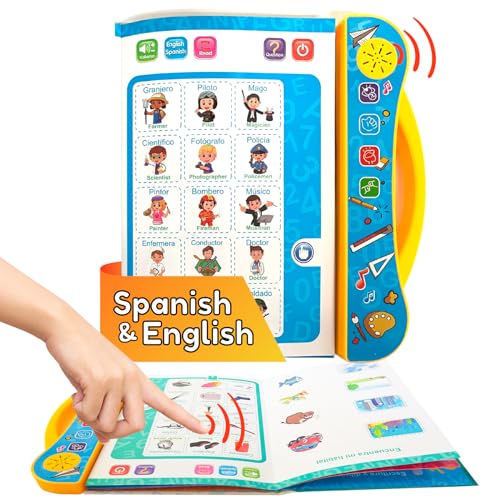 ZeenKind Spanish & English Talking Book for Kids 2 3 4 5 6 Years Old, Learn Spanish Activity Sound Books for Kid Toddlers, Interactive Learning Bilingual Toys, Libros para en Espanol Juegos para NiƱos