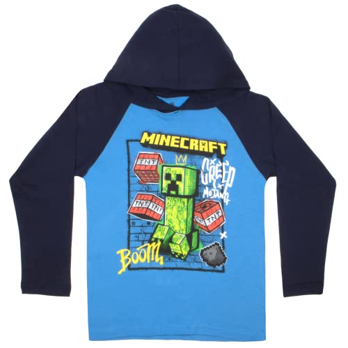 Minecraft Boys Long Sleeve Creeper Hoodie Tee (Blue, Size 5/6)