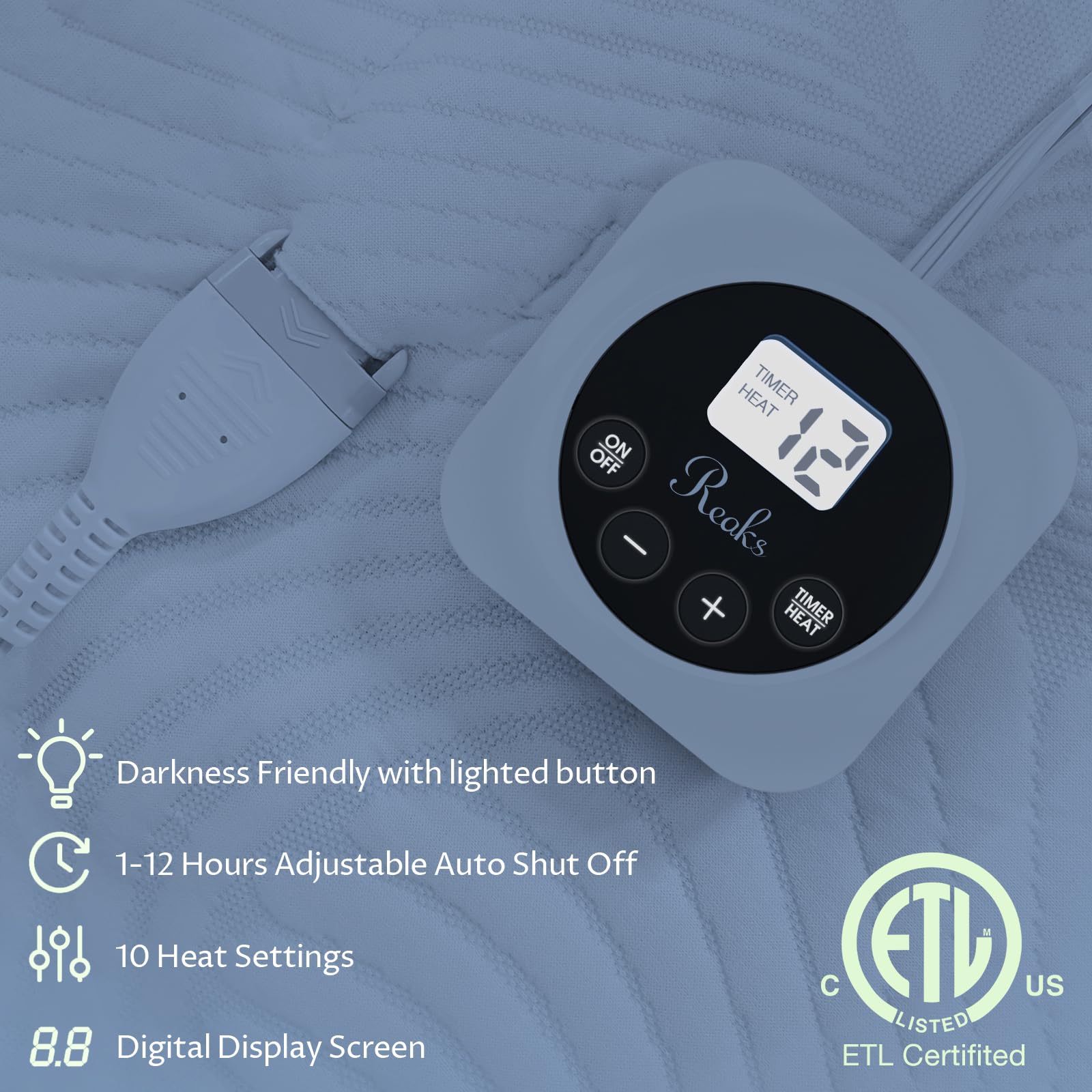 Full Size Electric Heated Mattress Pad 10 Heat Settings Single Control with Memory Timer for 1-12 Hours Auto Off, Lighted Button