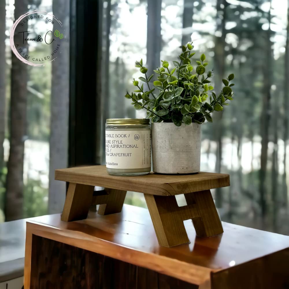 Teeovo&Co Wood Riser - Decorative Farmhouse Tray Riser, Wooden Pedestal Mini Display Stool for Centerpiece, Tabletop Plant Stand on Kitchen/Bathroom Countertop or Coffee Bar/Dining Room Table