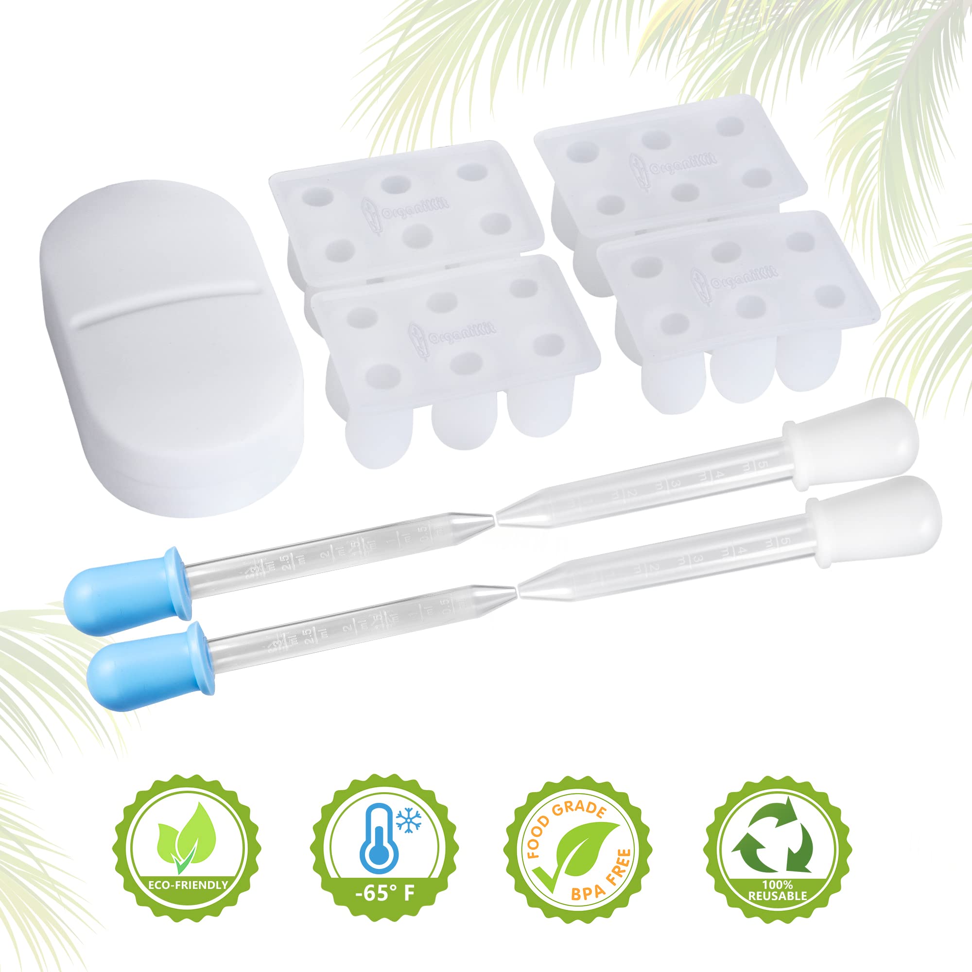 OrganiKit's Reusable Suppository Mold Kit - Eco-Friendly, 2ML, Silicone, Suppository Molds | Kit Includes 4 Suppository Mold Tray's, 4 Liquid Droppers, 1 Suppository Case.