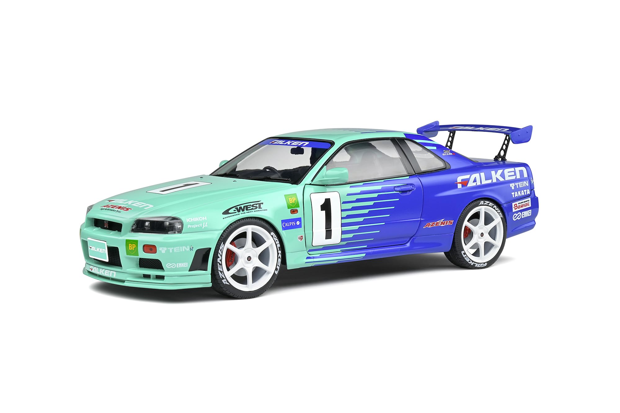 solido S1804304 1:18 1999 Nissan Skyline (R34) GT-R-Falken Drift Livery Collectible Miniature car, Multicolor