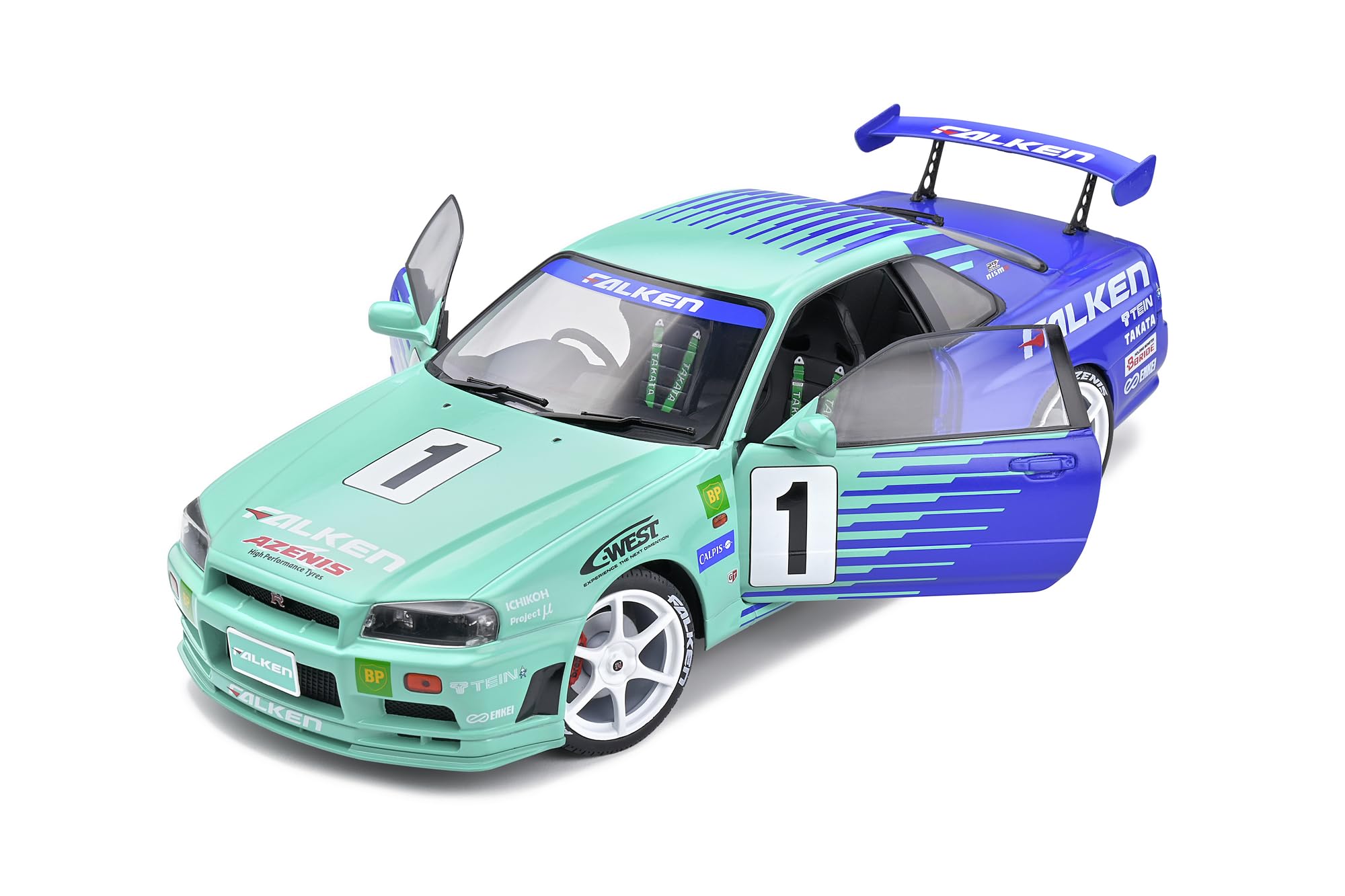 solido S1804304 1:18 1999 Nissan Skyline (R34) GT-R-Falken Drift Livery Collectible Miniature car, Multicolor