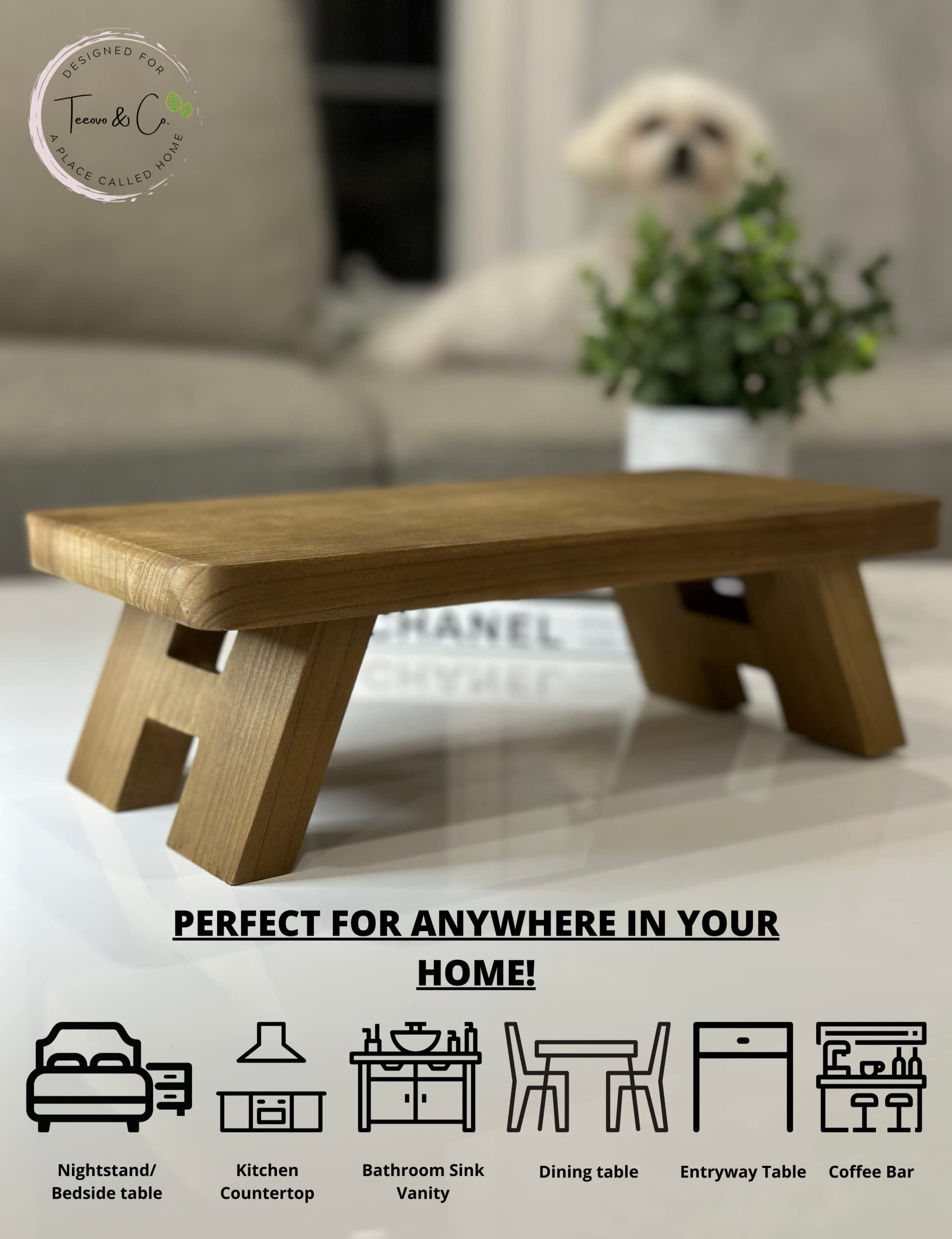 Teeovo&Co Wood Riser - Decorative Farmhouse Tray Riser, Wooden Pedestal Mini Display Stool for Centerpiece, Tabletop Plant Stand on Kitchen/Bathroom Countertop or Coffee Bar/Dining Room Table