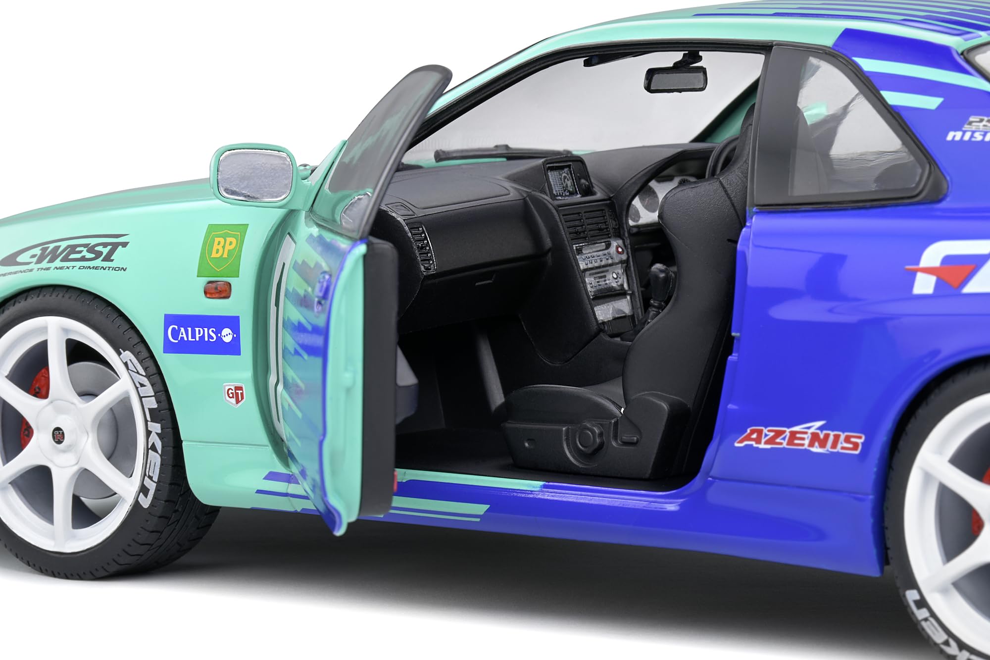 solido S1804304 1:18 1999 Nissan Skyline (R34) GT-R-Falken Drift Livery Collectible Miniature car, Multicolor