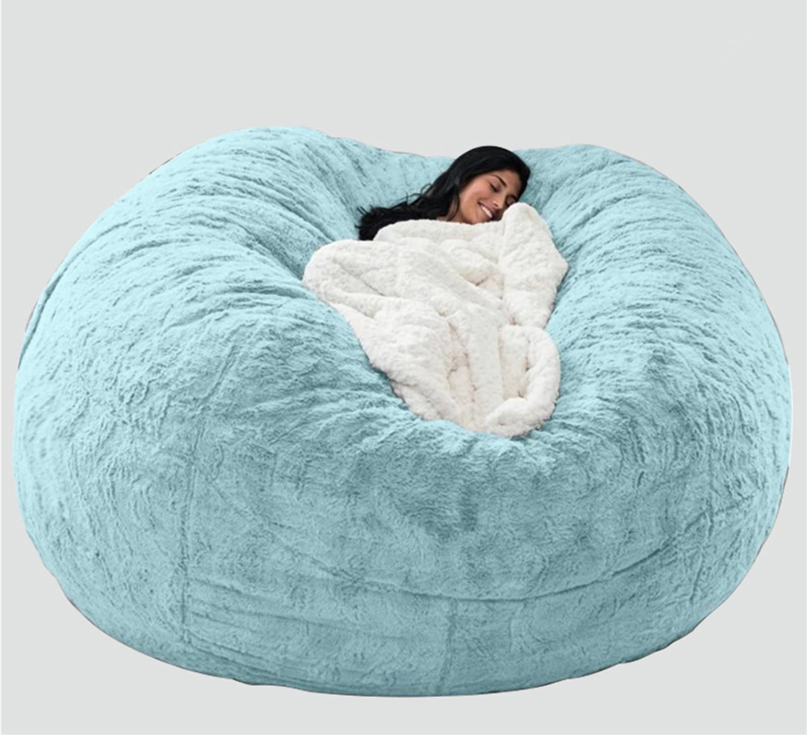 HUAOSCN Oversized Bag Chair Cover, Living Room Furniture Soft Washable Micro-Fiber Adult Sofa Bed Cover PV Velvet 132x76cm (Cover only) (Sky Blue)
