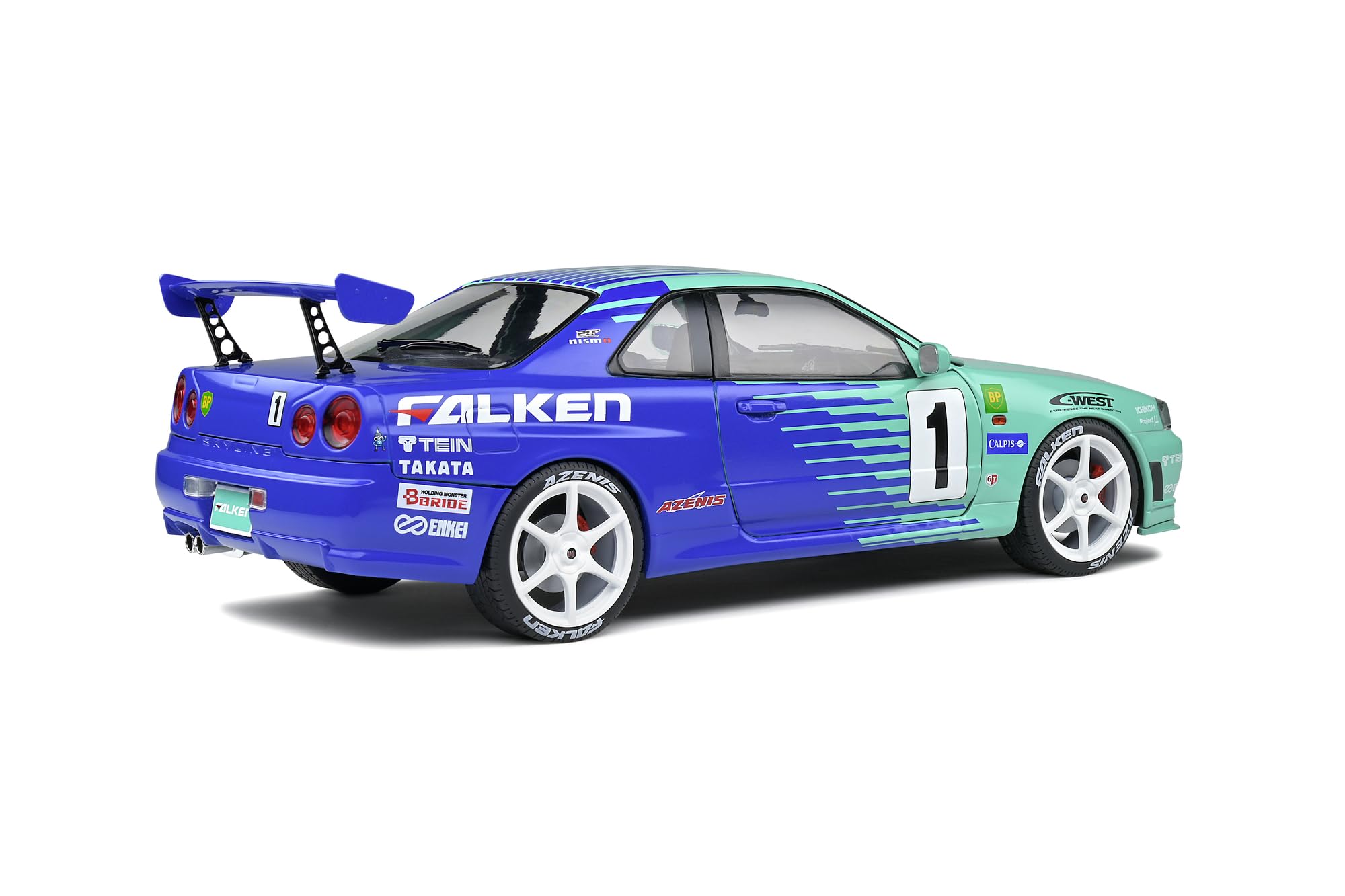 solido S1804304 1:18 1999 Nissan Skyline (R34) GT-R-Falken Drift Livery Collectible Miniature car, Multicolor