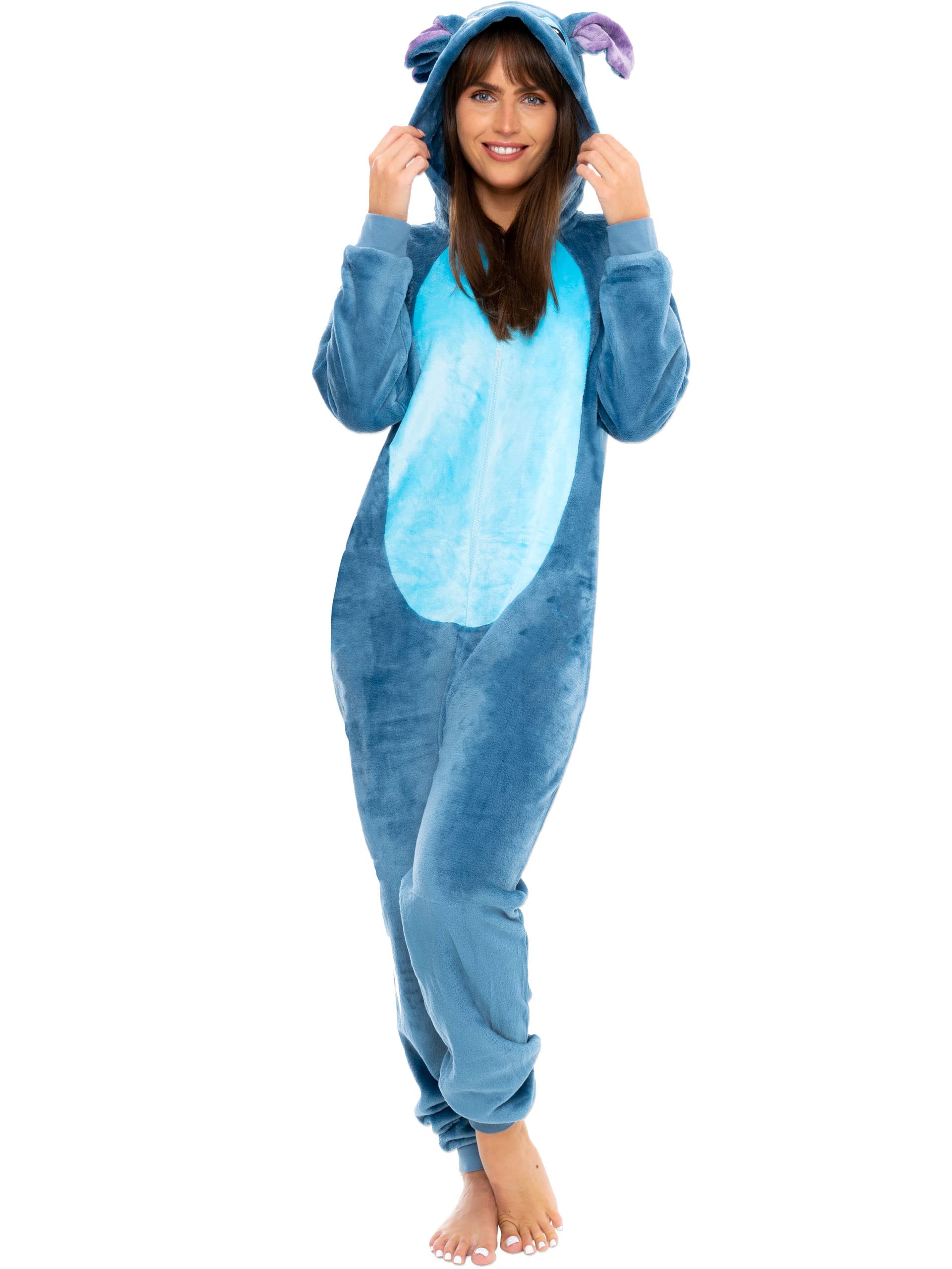 Disney Lilo And Stitch Onesie For Women I Lilo And Stitch Costume Women I Fleece Womens Stitch PJs Blue Size XX-Large