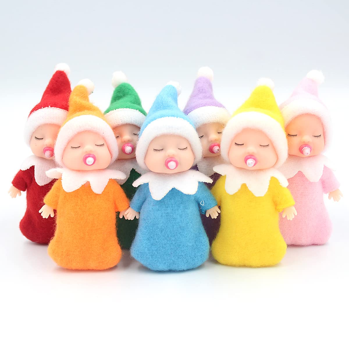 WULEEUPER Sleeping Elf Doll with Pacifier | Christmas Miniature Elf Doll Toys | New Year Holiday Decoration Party Gift (Pink)