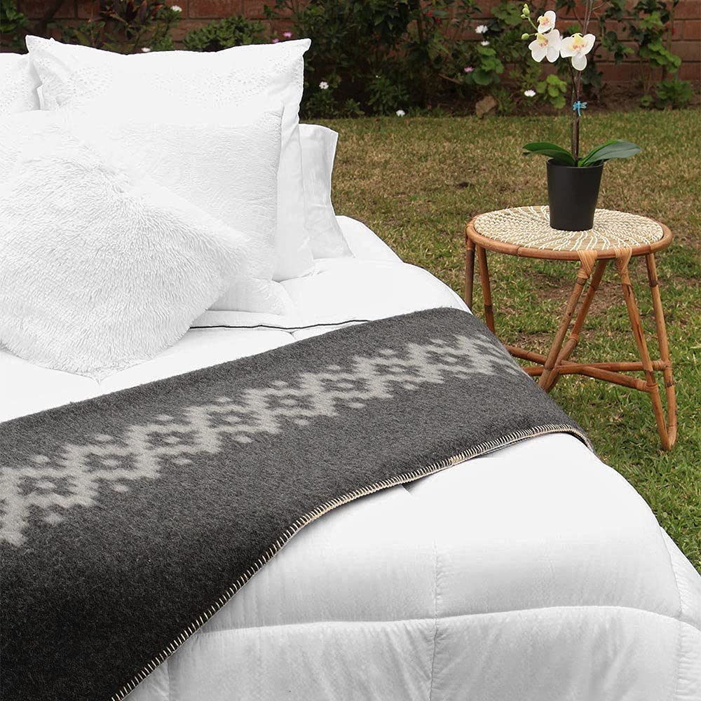 Thick Alpaca Wool Blanket Heavyweight Camping Outdoors Indoors Soft Peru King Size Ethnic Design (Dark Gray - Soft Gray Design, King Size)