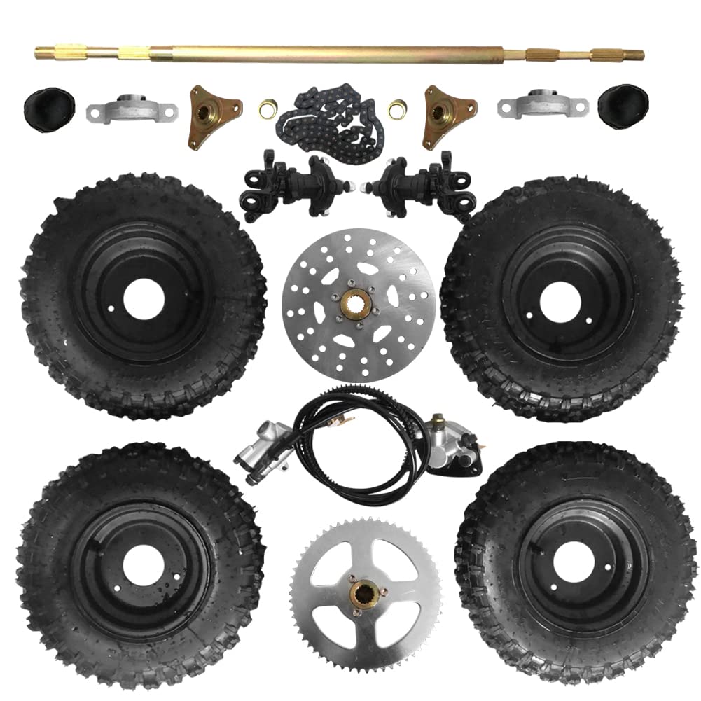 Togarhow 29inch 740mm Rear Axle Shaft Kit with 4.10-6 Front/Rear Wheels Tires 6" Rims Brake Assembly and Chain and Sprocket & Steering Knuckle Set Suitable for Go Kart Quad Trike Drift Bikes