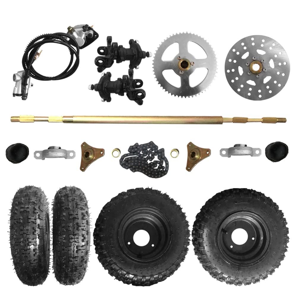 Togarhow 29inch 740mm Rear Axle Shaft Kit with 4.10-6 Front/Rear Wheels Tires 6" Rims Brake Assembly and Chain and Sprocket & Steering Knuckle Set Suitable for Go Kart Quad Trike Drift Bikes