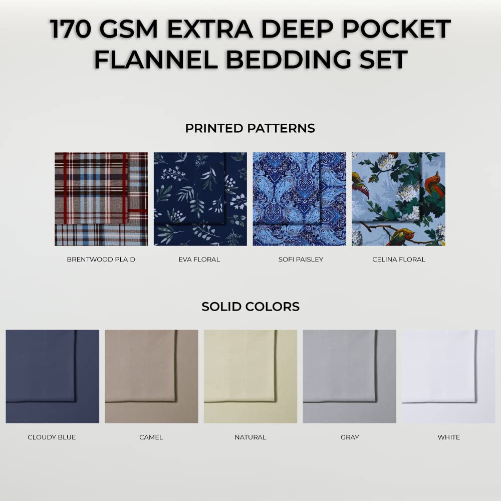 Tribeca Living Brentwood Plaid 170-GSM Flannel Extra Deep Pocket Sheet Set with Oversized Flat, 100% Cotton, Super Soft, Warm, Cozy Bed Sheet,3 pcs, Queen Brown, (BRPLFLOSHEQU)