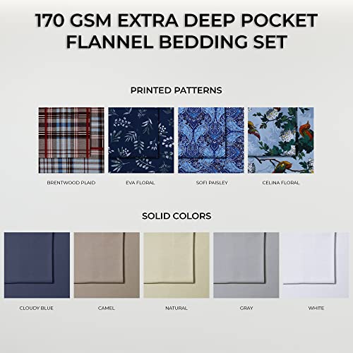 Tribeca Living Brentwood Plaid 170-GSM Flannel Extra Deep Pocket Sheet Set with Oversized Flat, 100% Cotton, Super Soft, Warm, Cozy Bed Sheet,3 pcs, Queen Brown, (BRPLFLOSHEQU)