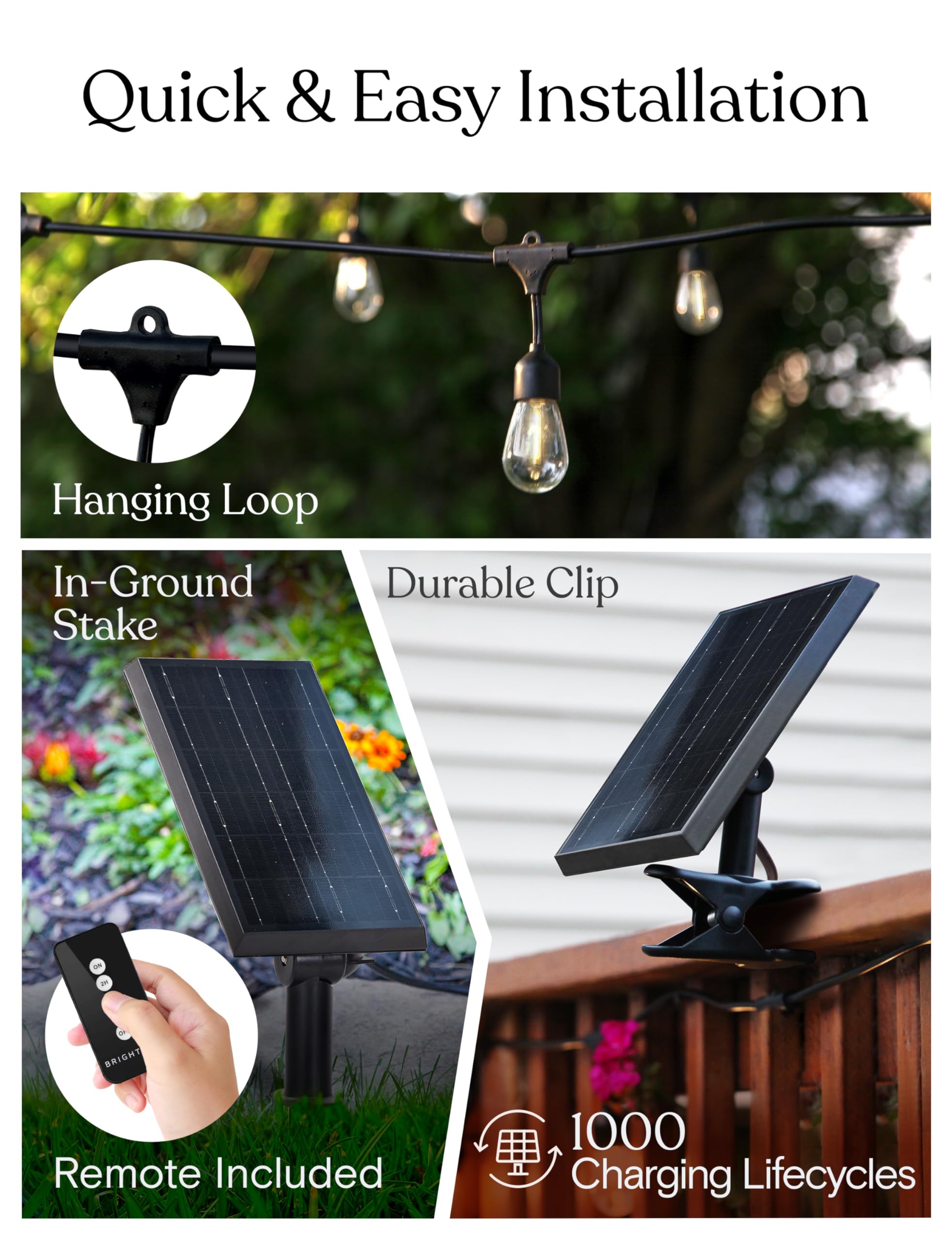 Brightech Ambience Pro – Solar Power Remote Control Outdoor String Lights with Edison Bulbs – Shatterproof, Commercial Grade LED Waterproof Patio Lights – 1W, 3,000K, Hanging, 48 ft