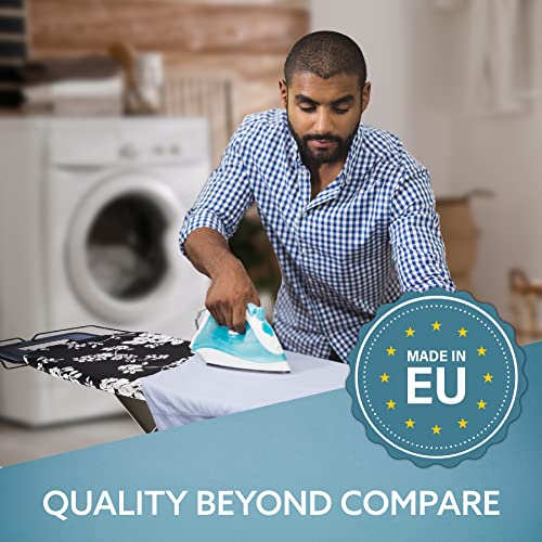 Bartnelli Pro Luxury Ironing Board - Extra Wide 51x19β with Heavy Duty Steam Iron Rest, and Wheels for Easy Storage, Adjustable Height, T-Leg, Foldable, European Made