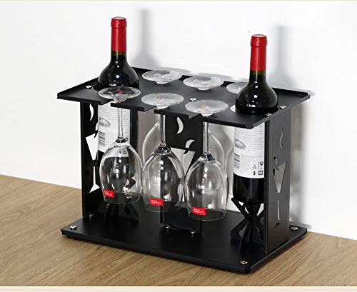 PIBM Stylish Simplicity Wine Shelf Freestanding 2 Bottles of Wine Display Stand, Countertop 6 Wine Glass Hangers