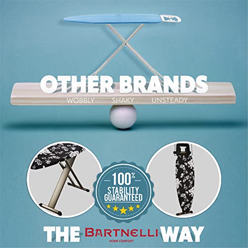 Bartnelli Pro Luxury Ironing Board - Extra Wide 51x19β with Heavy Duty Steam Iron Rest, and Wheels for Easy Storage, Adjustable Height, T-Leg, Foldable, European Made