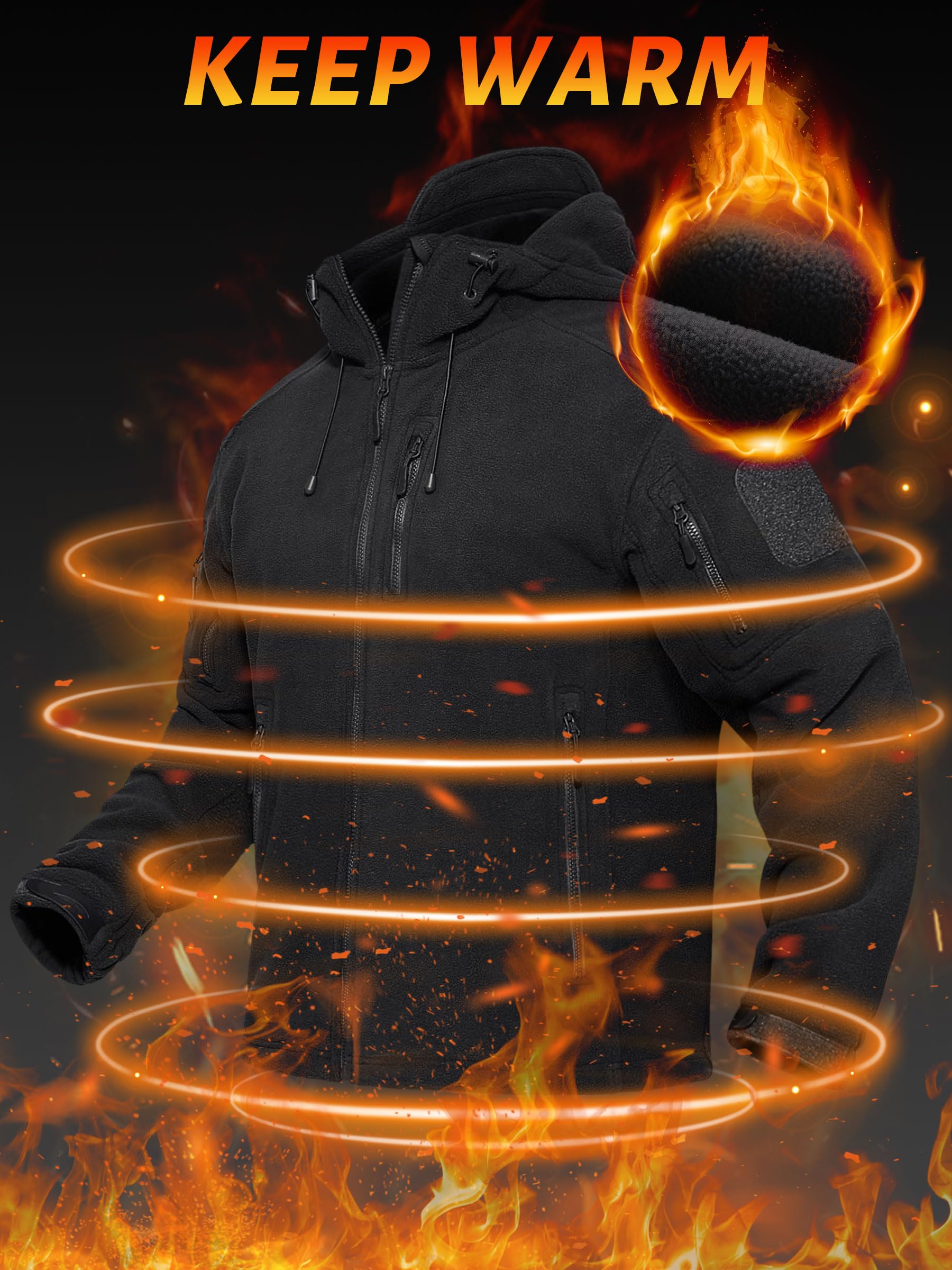 TACVASEN Hoodie for Men Tactical Jacket Fleece Lined Zip Up Hooded Jackets Thick Fuzzy Coat Winter Hoodie Black S