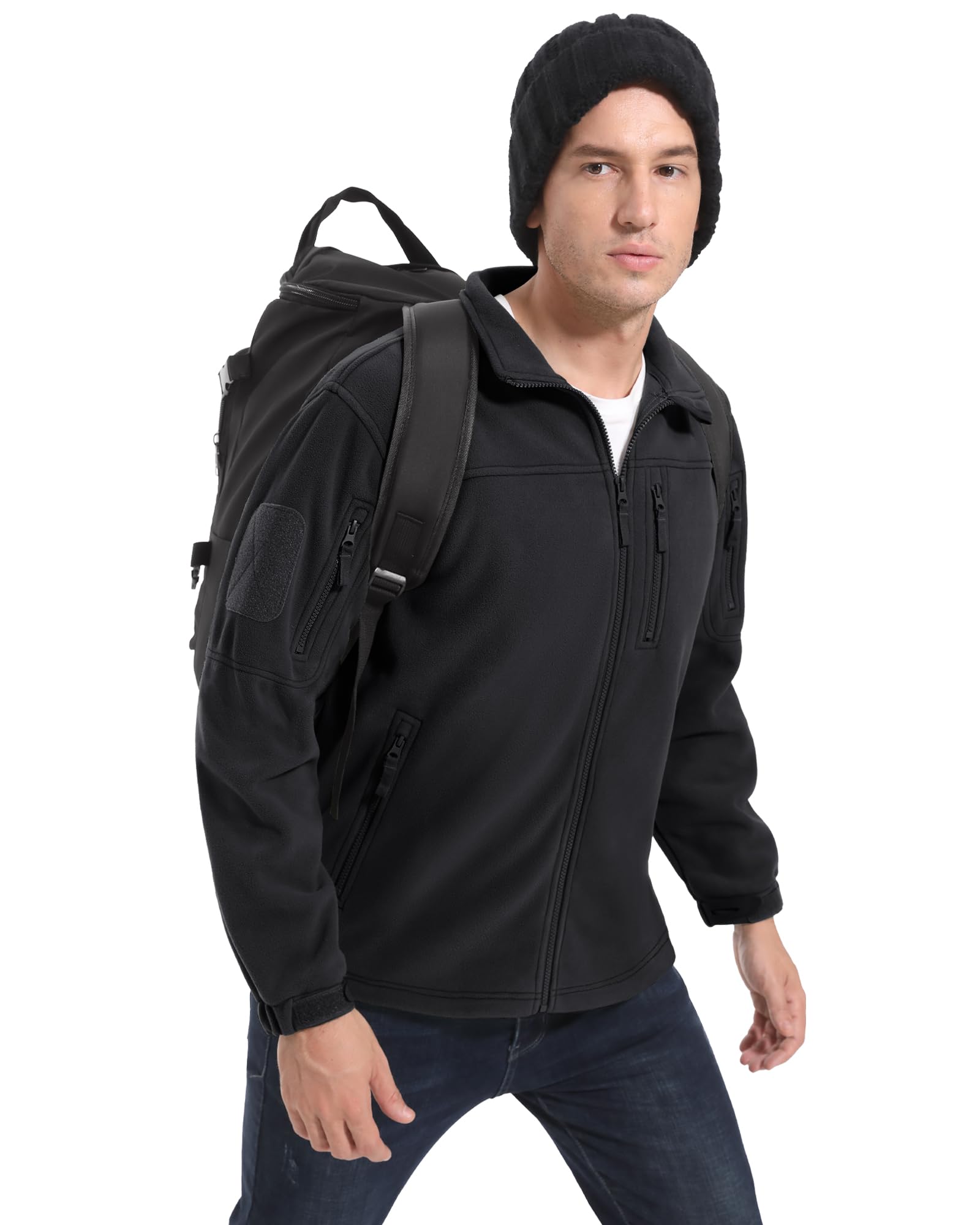 CRYSULLY Fleece Jacket Men Coat Winter Military Thicken Warm Jacket Black