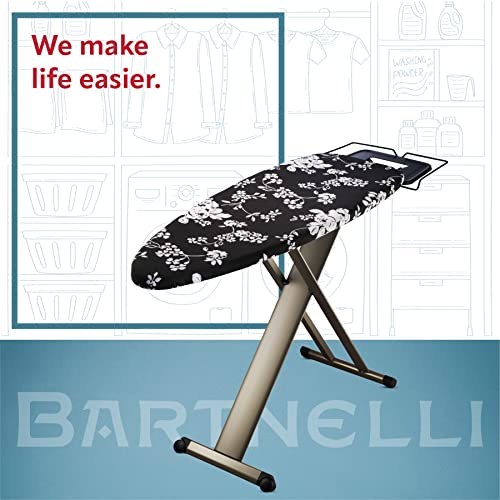 Bartnelli Pro Luxury Ironing Board - Extra Wide 51x19β with Heavy Duty Steam Iron Rest, and Wheels for Easy Storage, Adjustable Height, T-Leg, Foldable, European Made
