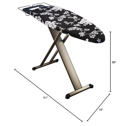 Bartnelli Pro Luxury Ironing Board - Extra Wide 51x19β with Heavy Duty Steam Iron Rest, and Wheels for Easy Storage, Adjustable Height, T-Leg, Foldable, European Made